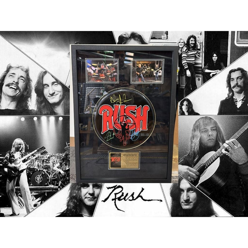 Neil Peart Geddy Lee Alex Lifeson Rush Drumhead signed with proof & mu – Awesome Artifacts