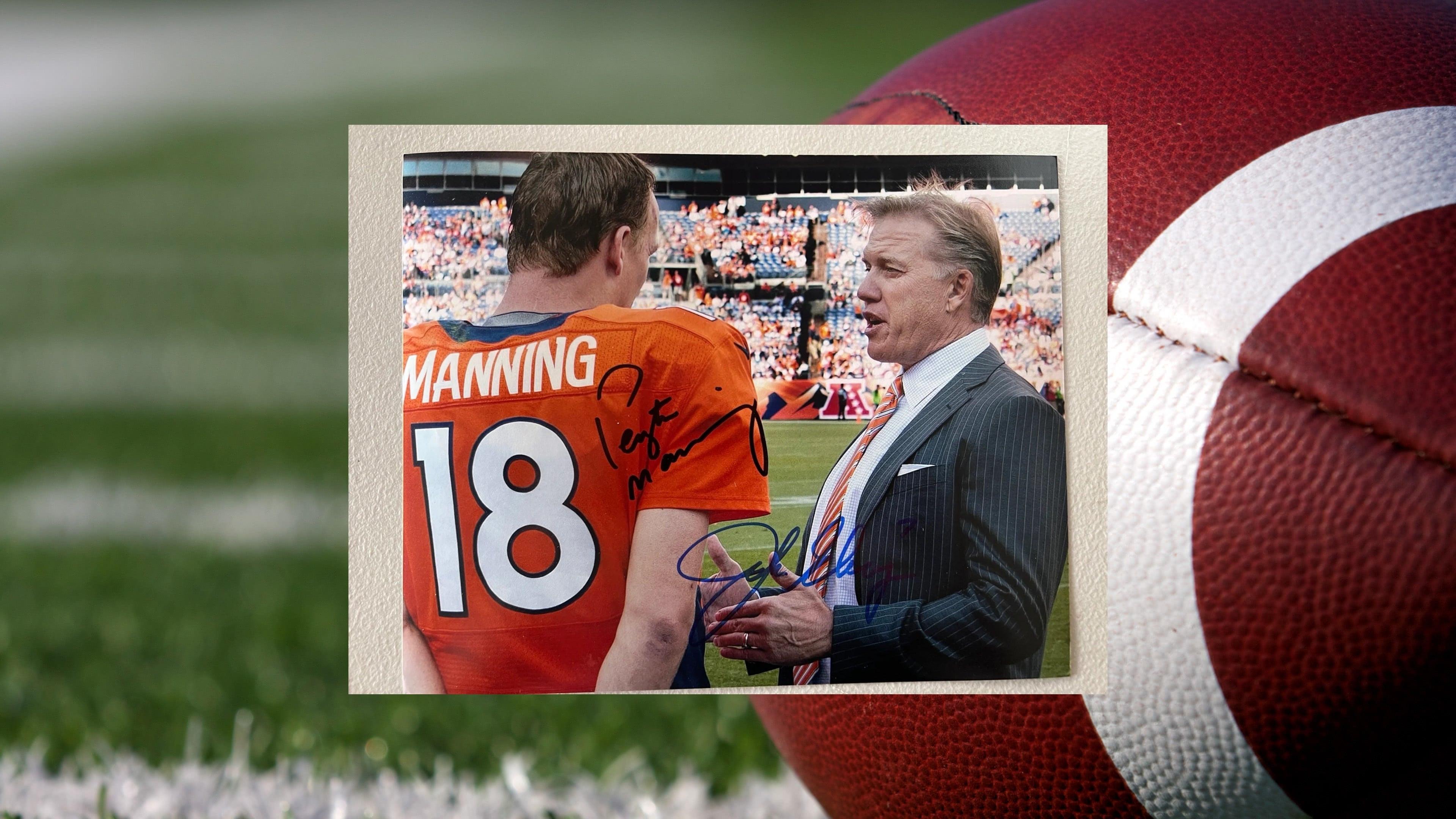 John Elway and Peyton Manning 8x10 photo signed with proof - Awesome