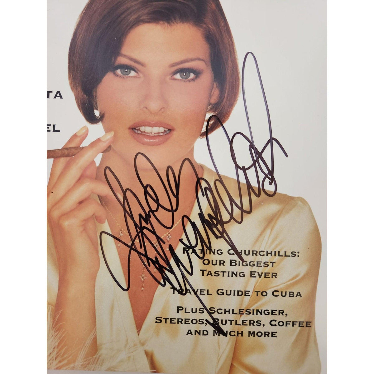 Linda Evangelista Cigar Aficionado full magazine signed | Awesome Artifacts