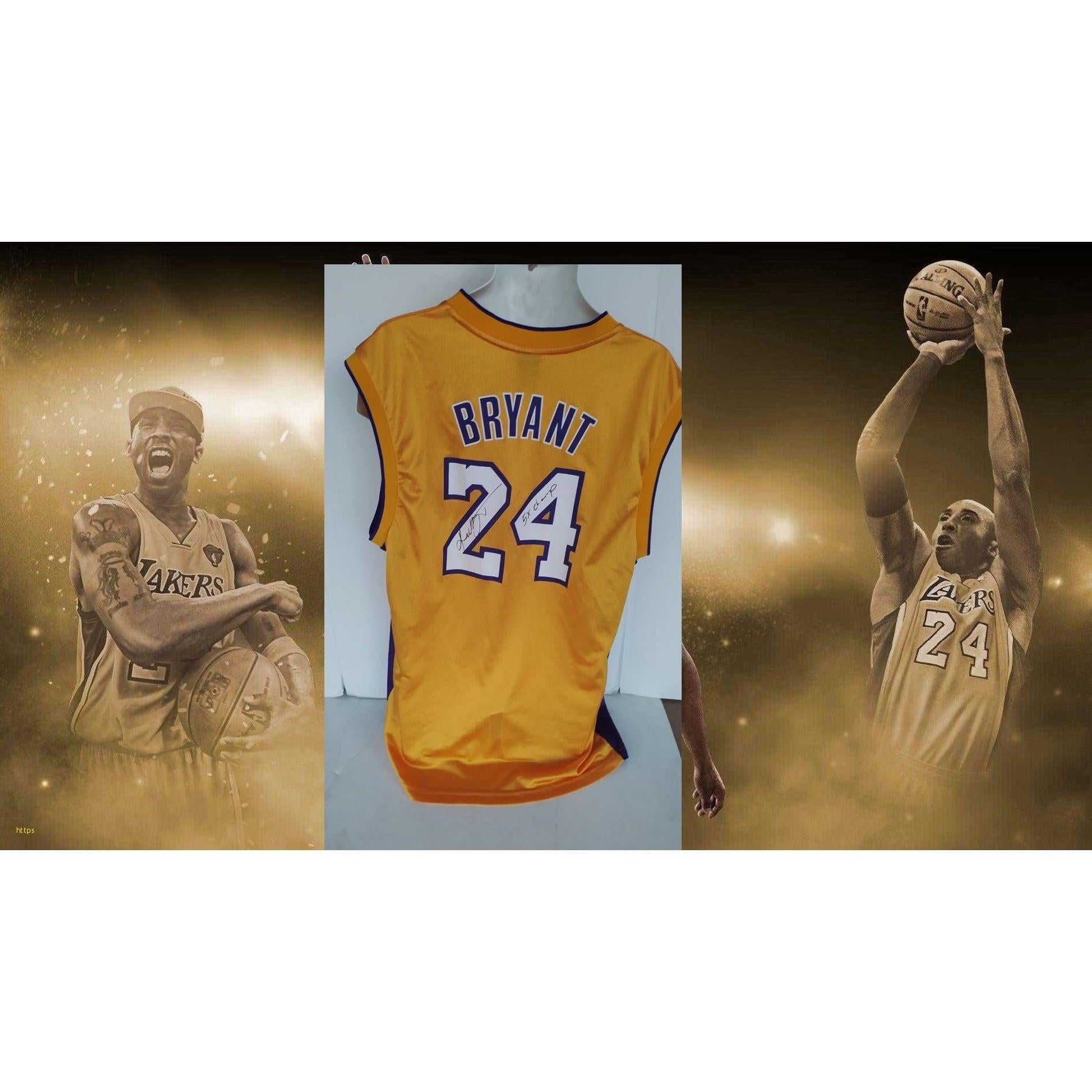 Kobe Bryant yellow Los Angeles Lakers adidas size xl signed with "5