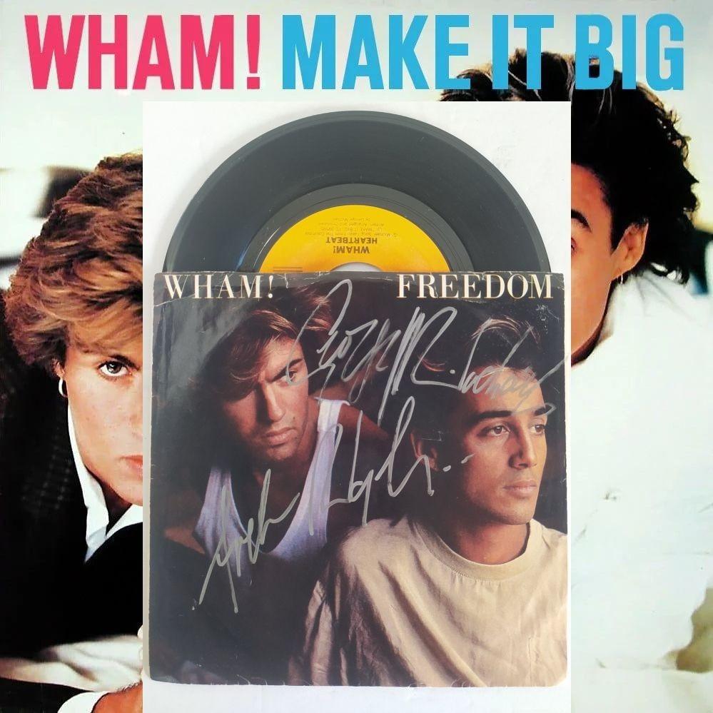 Wham Freedom George Michael Andrew Ridgeley original 45 signed with
