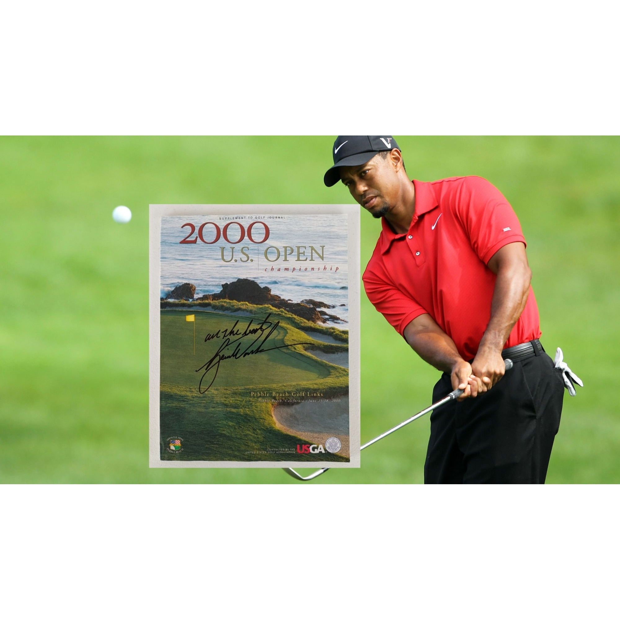 US Open 2000 official program signed by 2000 Open champion Tiger Woods
