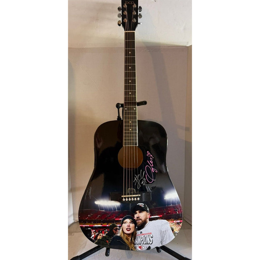 Travis Kelce and Taylor Swift full size acoustic guitar signed with pr