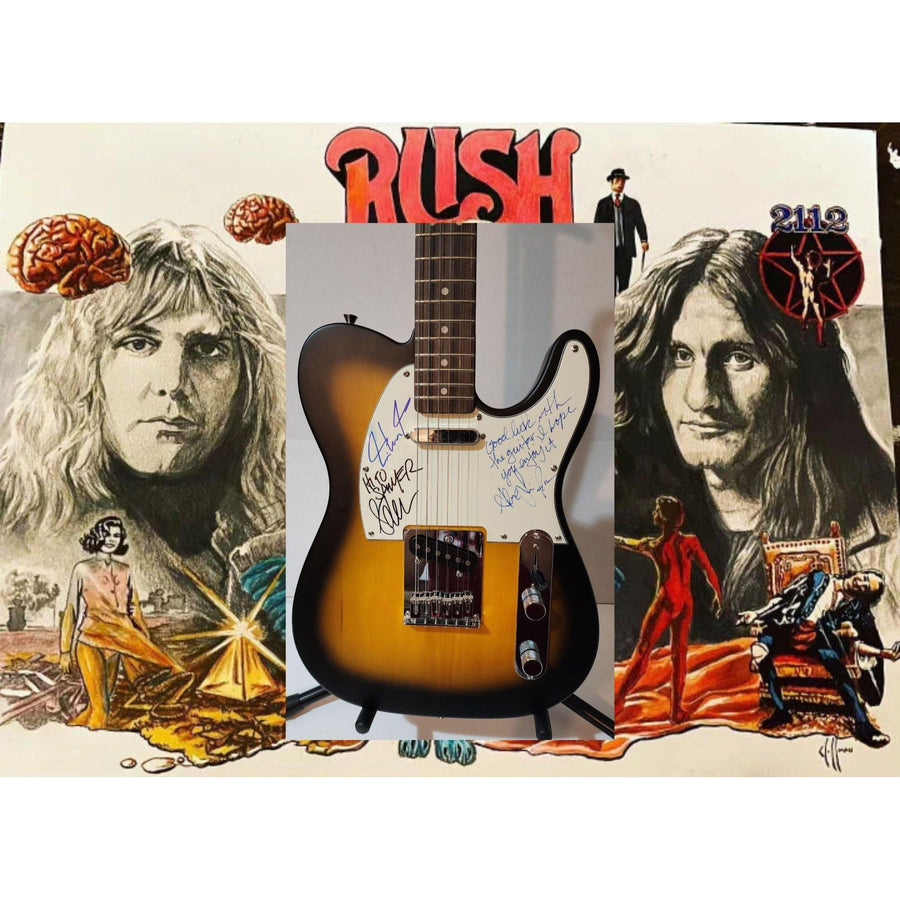 Rush full band Alex, Geddy (inscription), Neil Fender telecaster full
