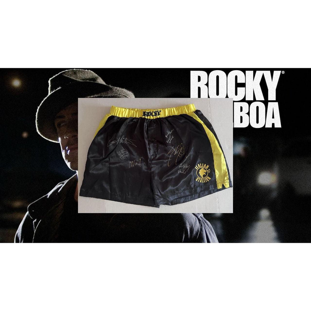 Sylvester Stallone Rocky Balboa boxing trunks with proof – Awesome ...