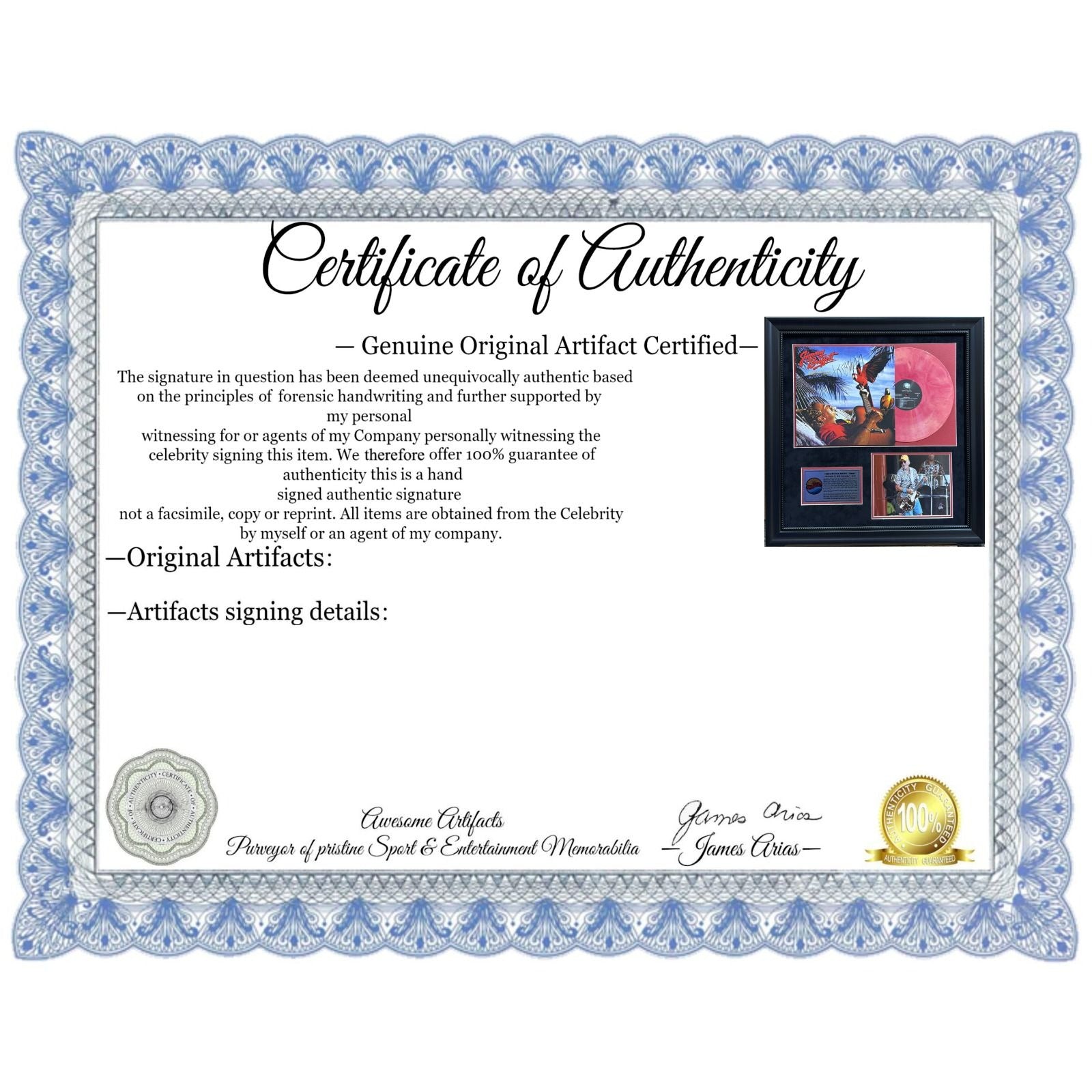 Jimmy Buffett original Lp signed with proof and museum quality frame 2