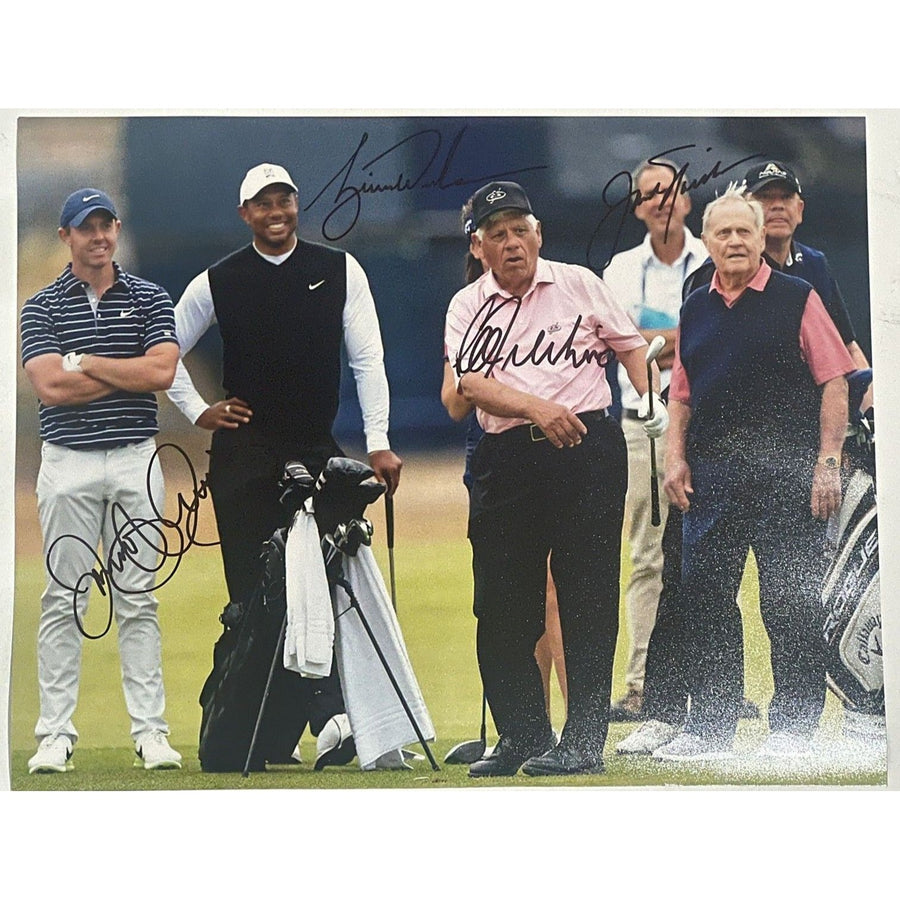 Tiger Woods Rory McIlroy Jack Nicklaus & Lee Trevino photograph signed