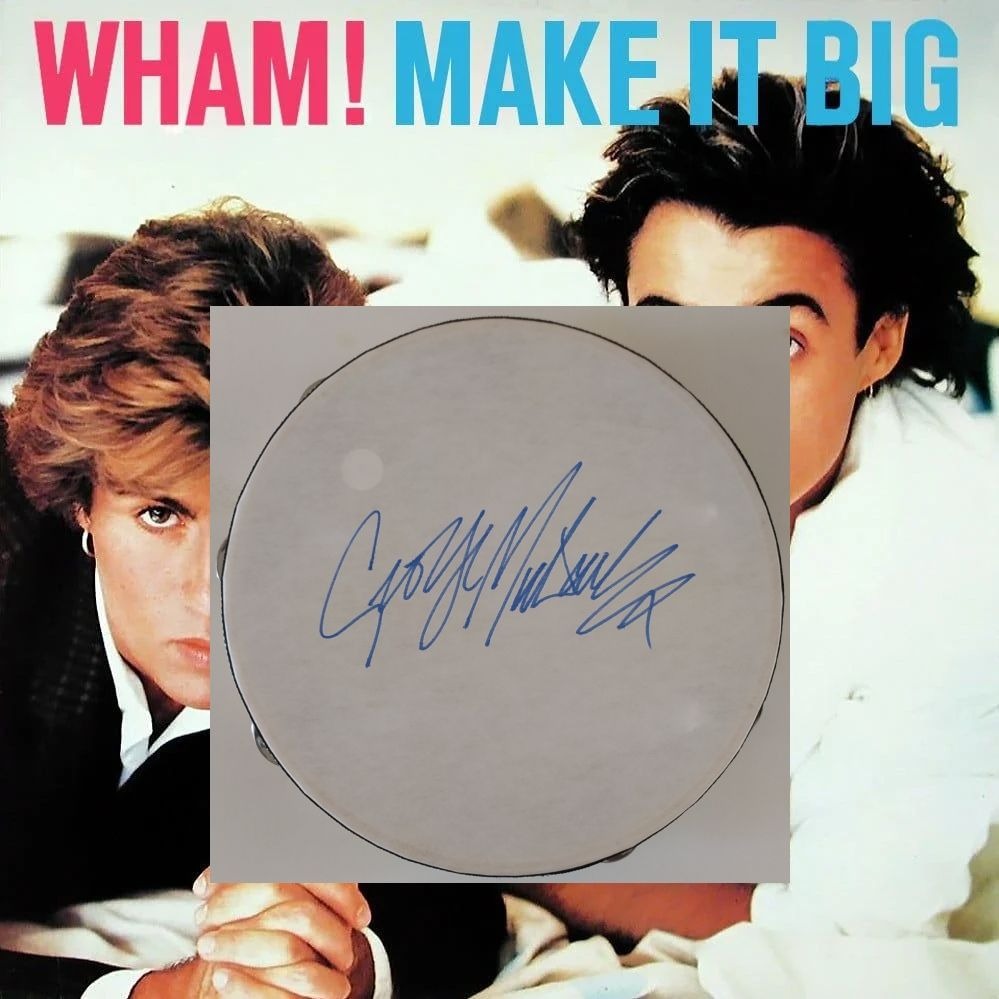 George Michael lead singer of Wham 14 inch tambourine signed with proo ...