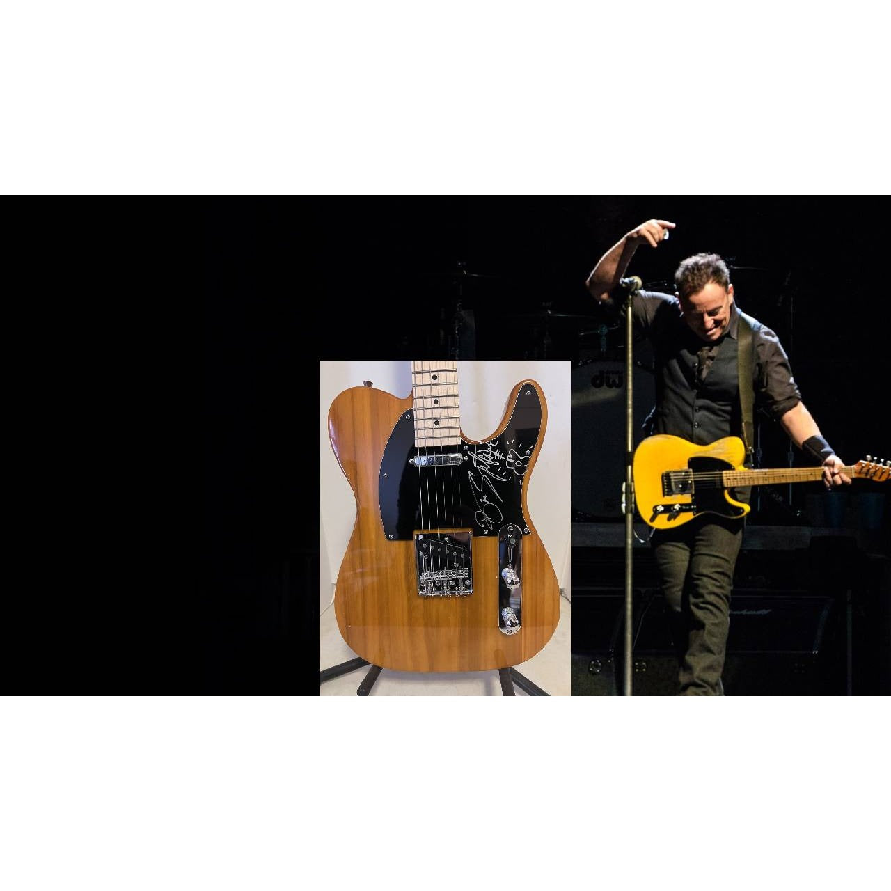 Bruce Springsteen signed with sketch wood grain telecaster electric gu ...