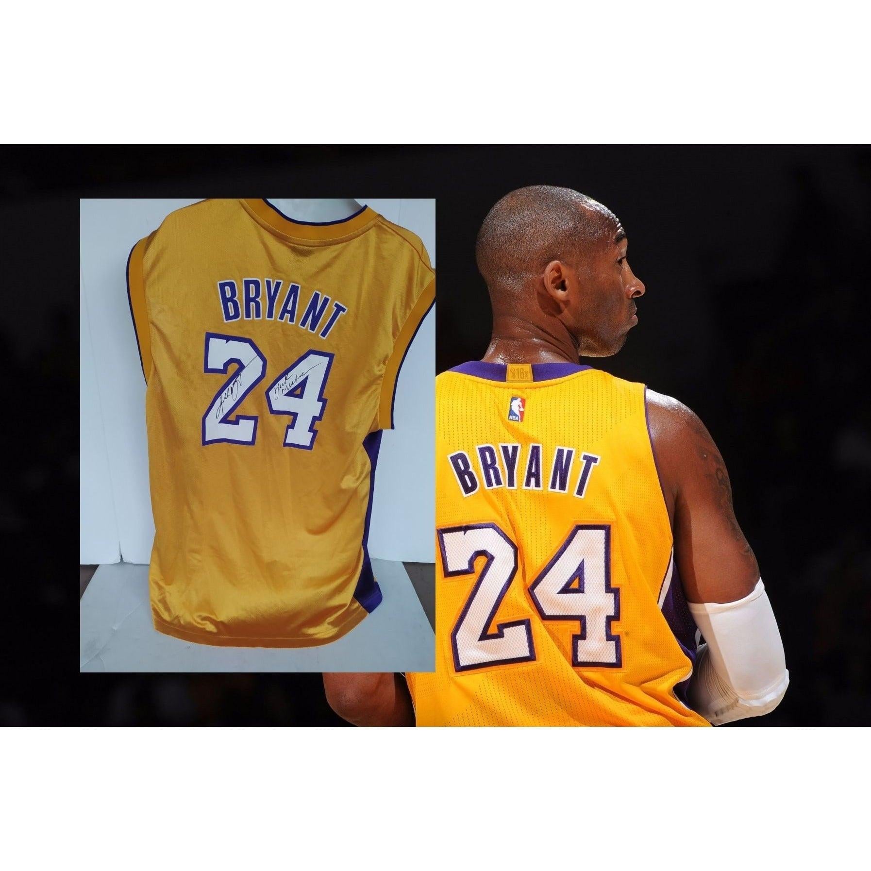 Kobe Bryant yellow Los Angeles Lakers adidas size xl signed with "Blac ...