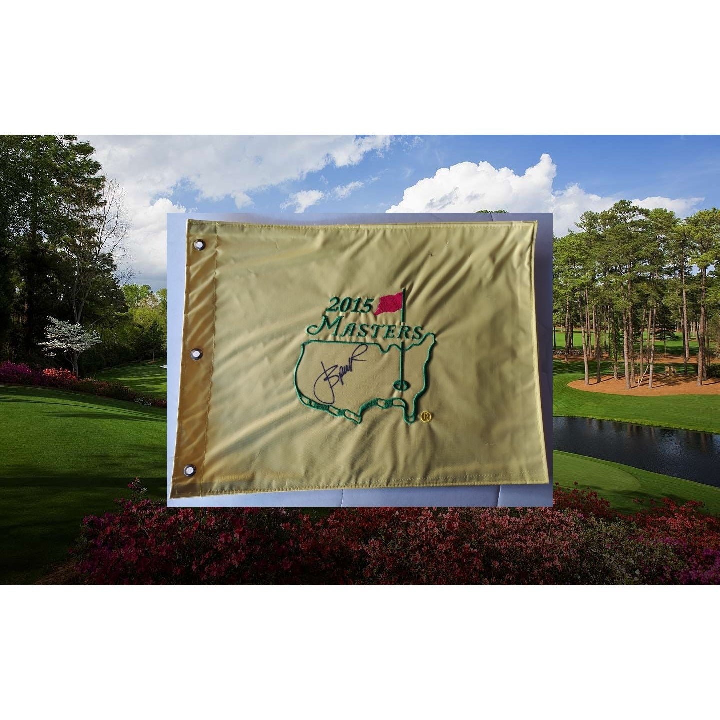 Jordan Spieth 2015 Masters champion Masters pin flag signed with proof ...