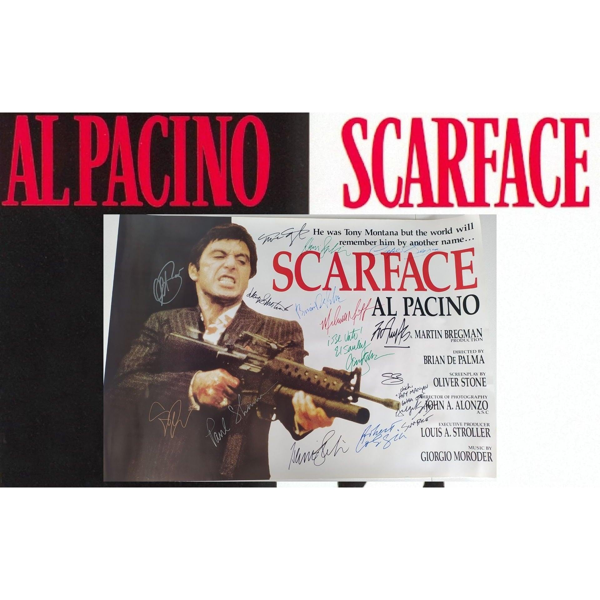 Scarface, Al Pacino, Oliver Stone cast signed movie poster with proof ...