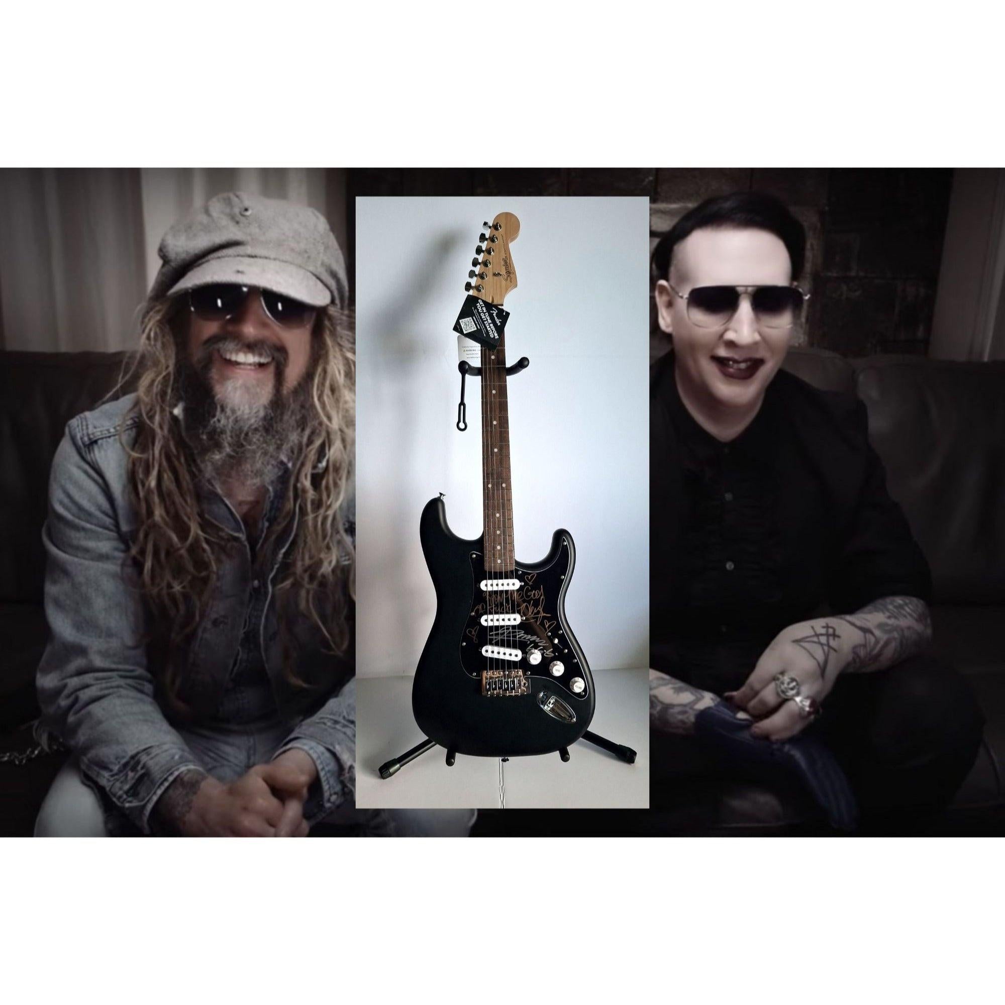Marilyn Manson and Rob Zombie Fender Stratocaster electric guitar sign